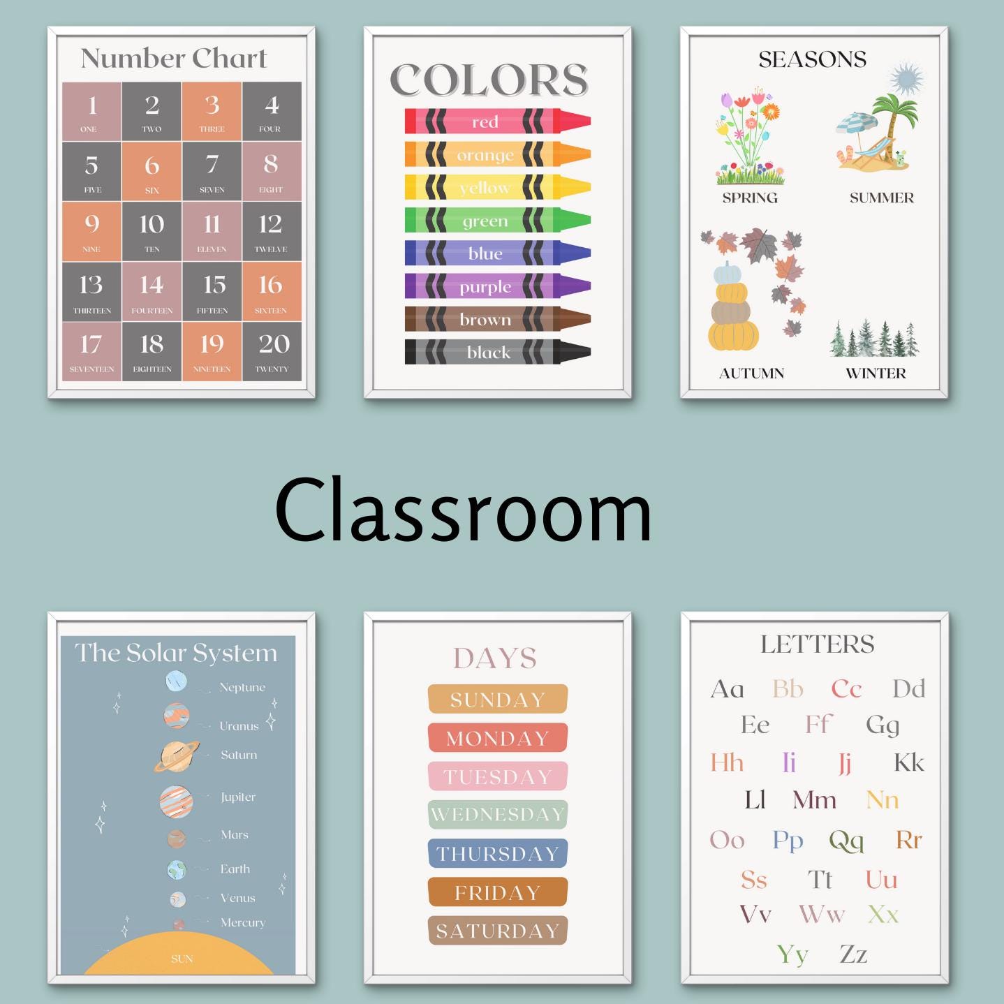 School Educational Poster Set: 12 Printable Charts for Kids (PDF) - Etsy