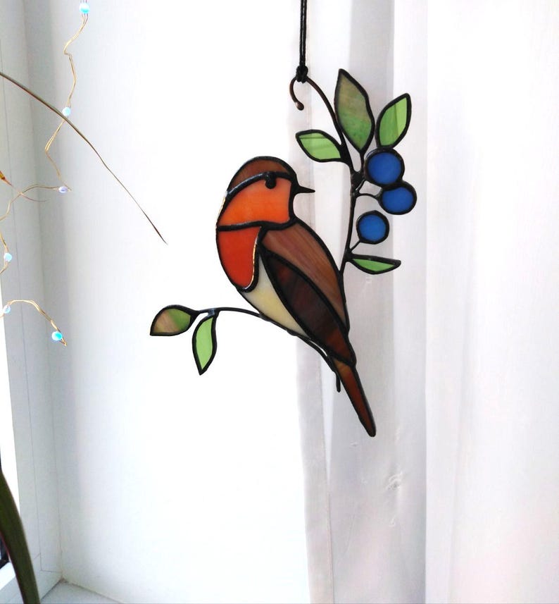 Stained Glass Robin Suncatcher – Handmade Window Bird Decor - Etsy