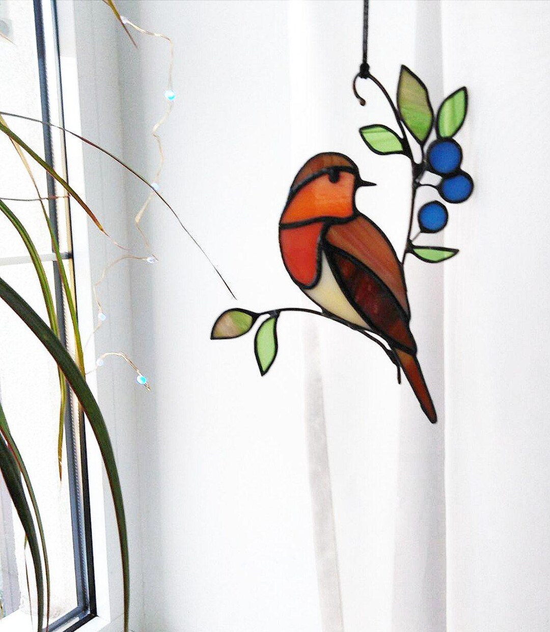 Stained Glass Robin Suncatcher – Handmade Window Bird Decor - Etsy