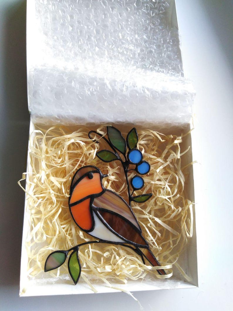 Stained Glass Robin Suncatcher – Handmade Window Bird Decor - Etsy