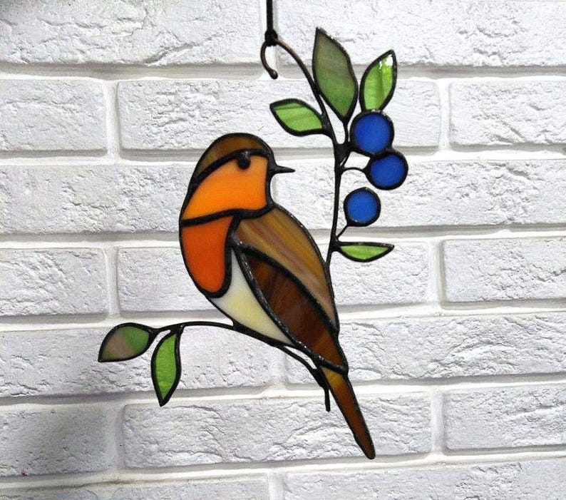 Stained Glass Robin Suncatcher – Handmade Window Bird Decor - Etsy