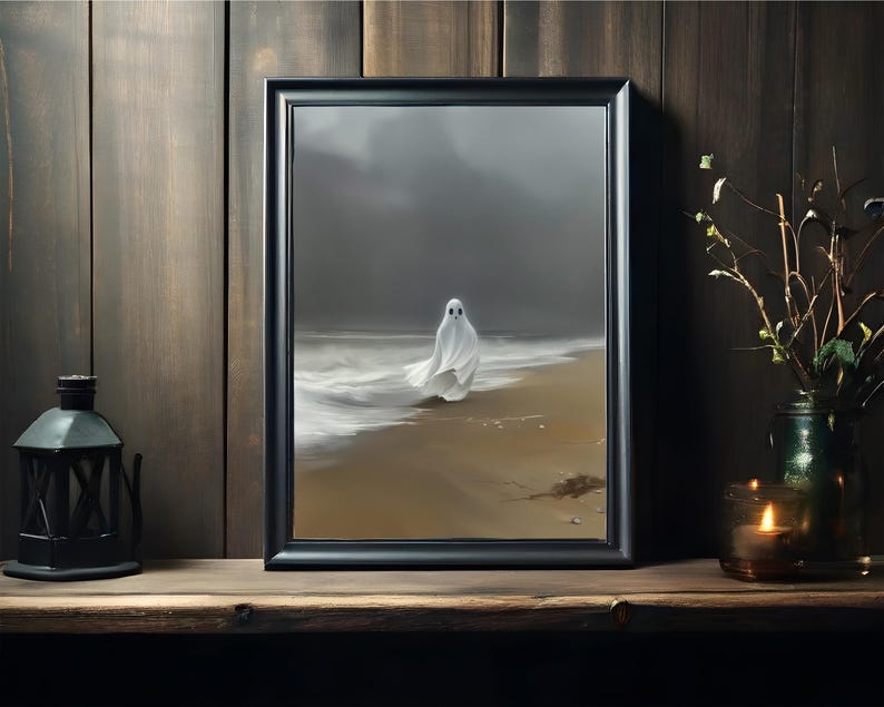 Ghost on the Beach Vintage Ghost Painting Dark Academia Gothic Artwork ...