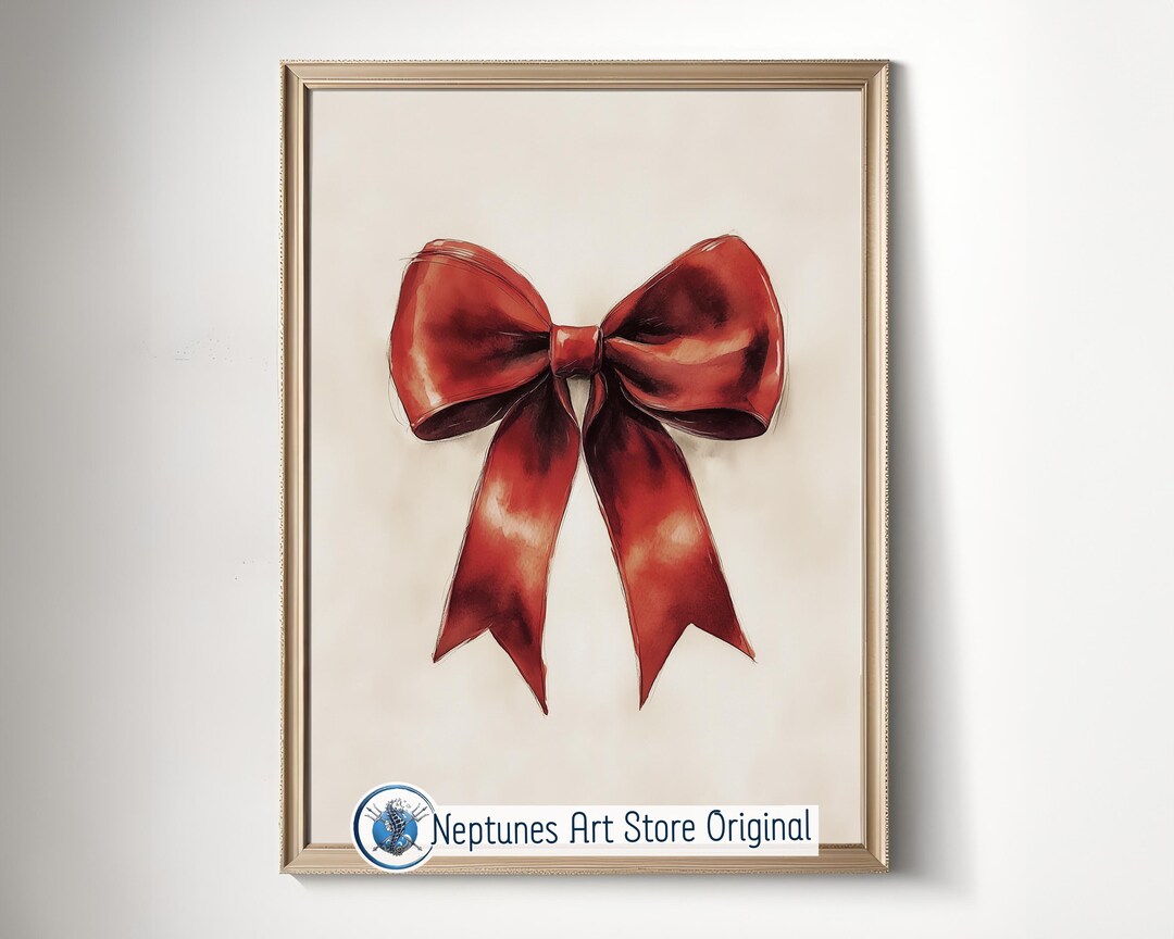 Vintage Red Christmas Bow Print, Printable Coquette Christmas Wall ...