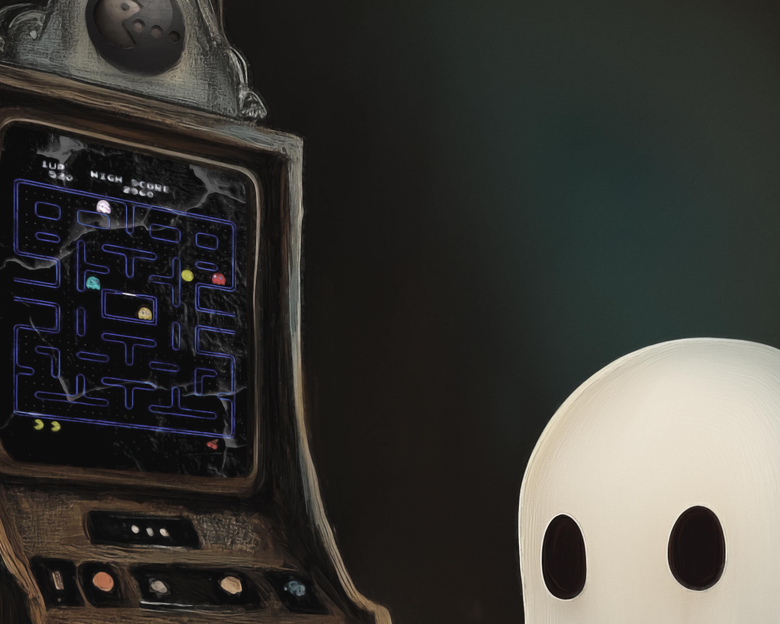 Pacman Ghost Retro Halloween Wall Art, Vintage Ghost Painting Dark ...