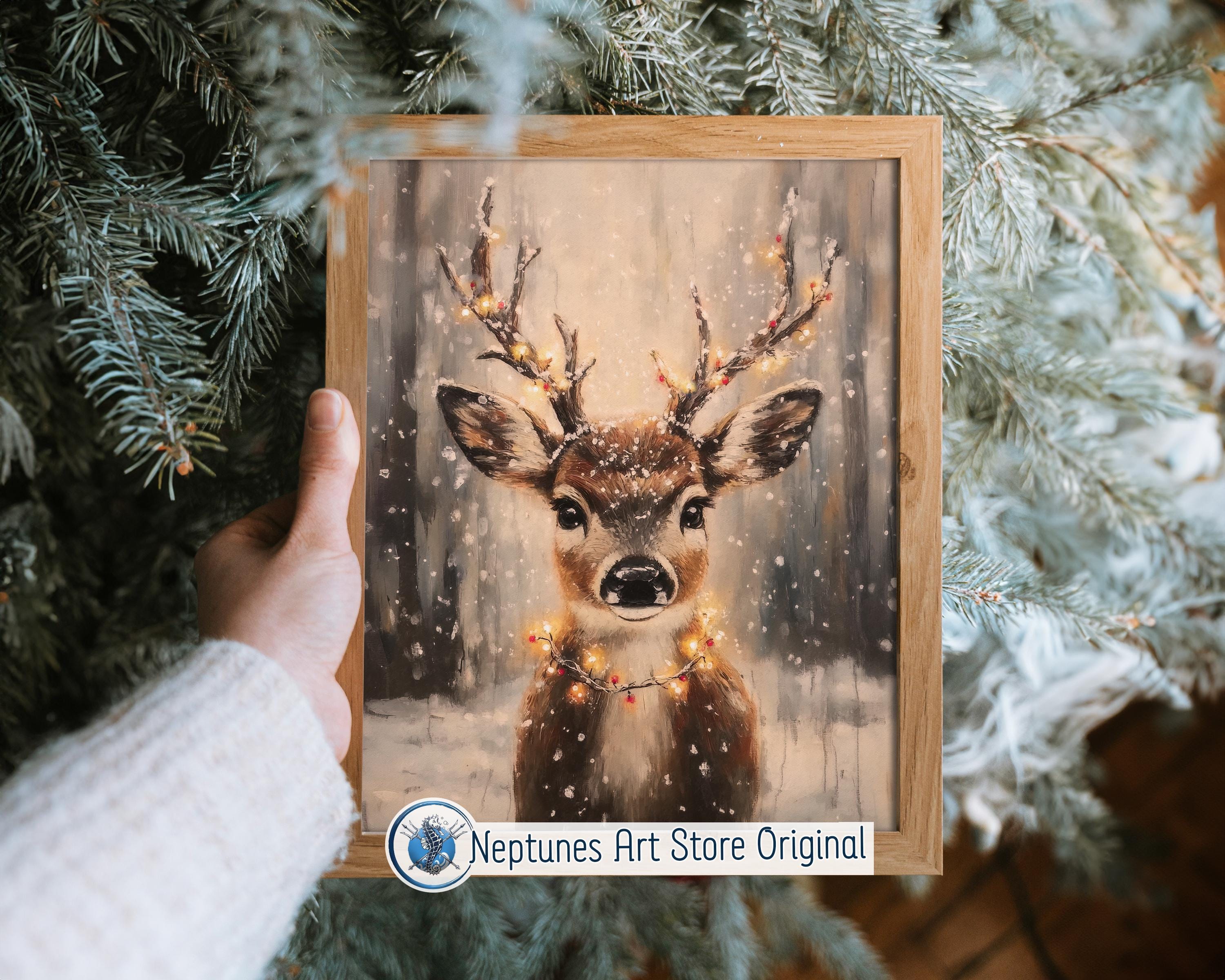 Festive Reindeer Painting Printable Christmas Wall Art, Seasonal Winter ...