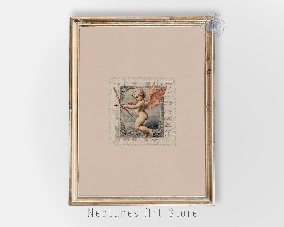 Antique Cupid Angel Stamp Art Print, Valentines Day Printable Wall Art ...
