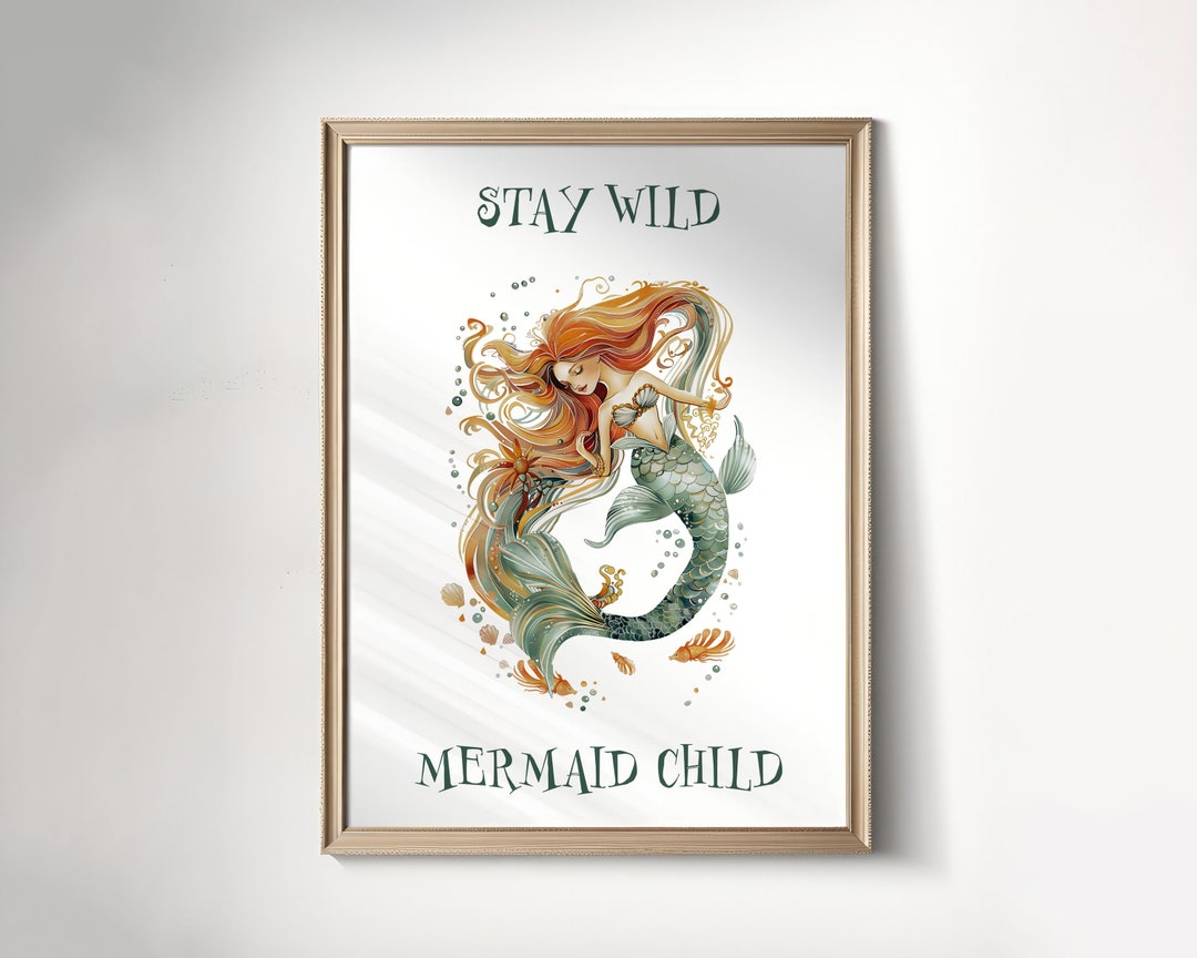 Beautiful Mermaid Illustration Princess Room Beachy Art Print Under the ...