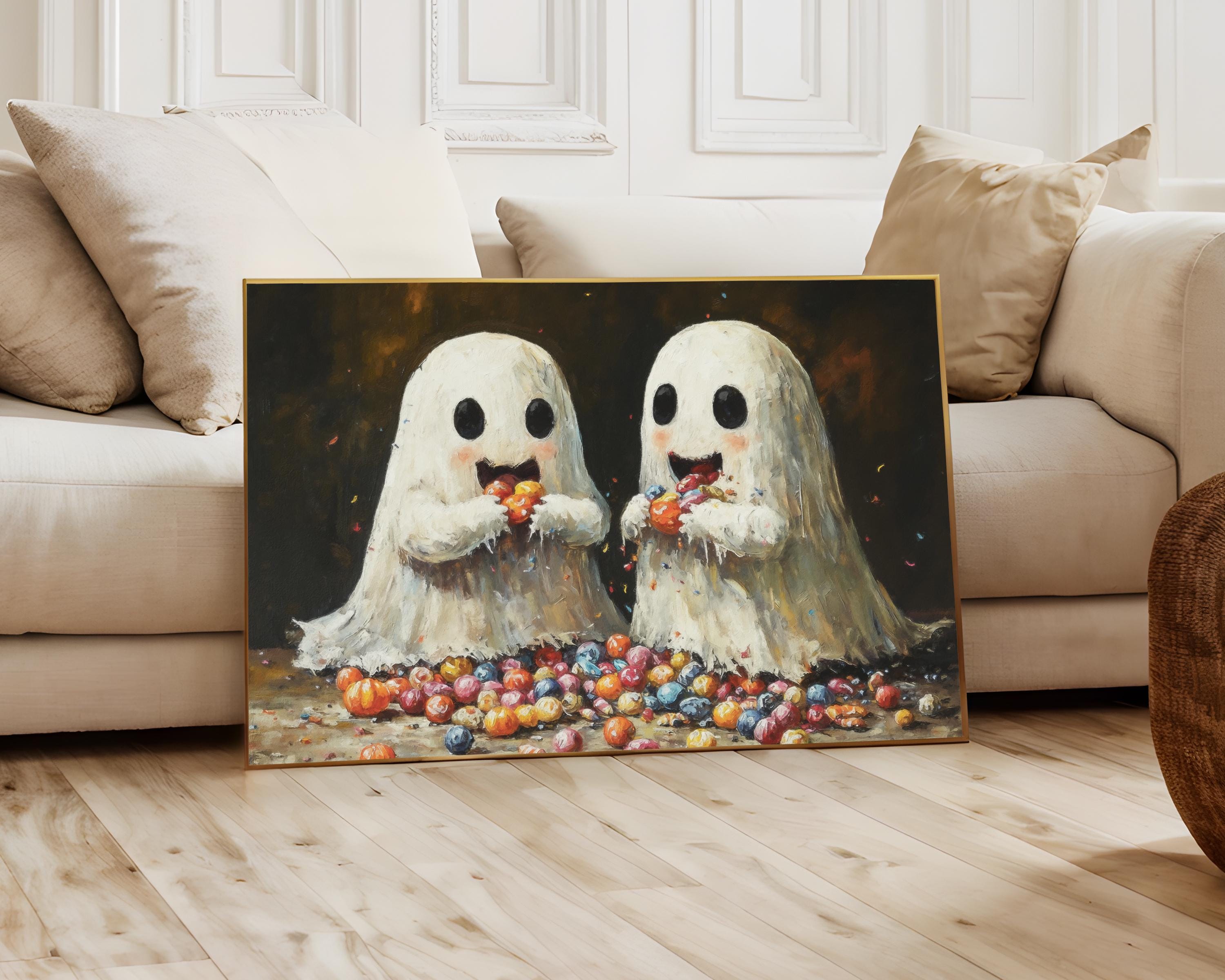 Trick or Treat: Cute Ghost Painting, Halloween Wall Art, Dark Academia ...