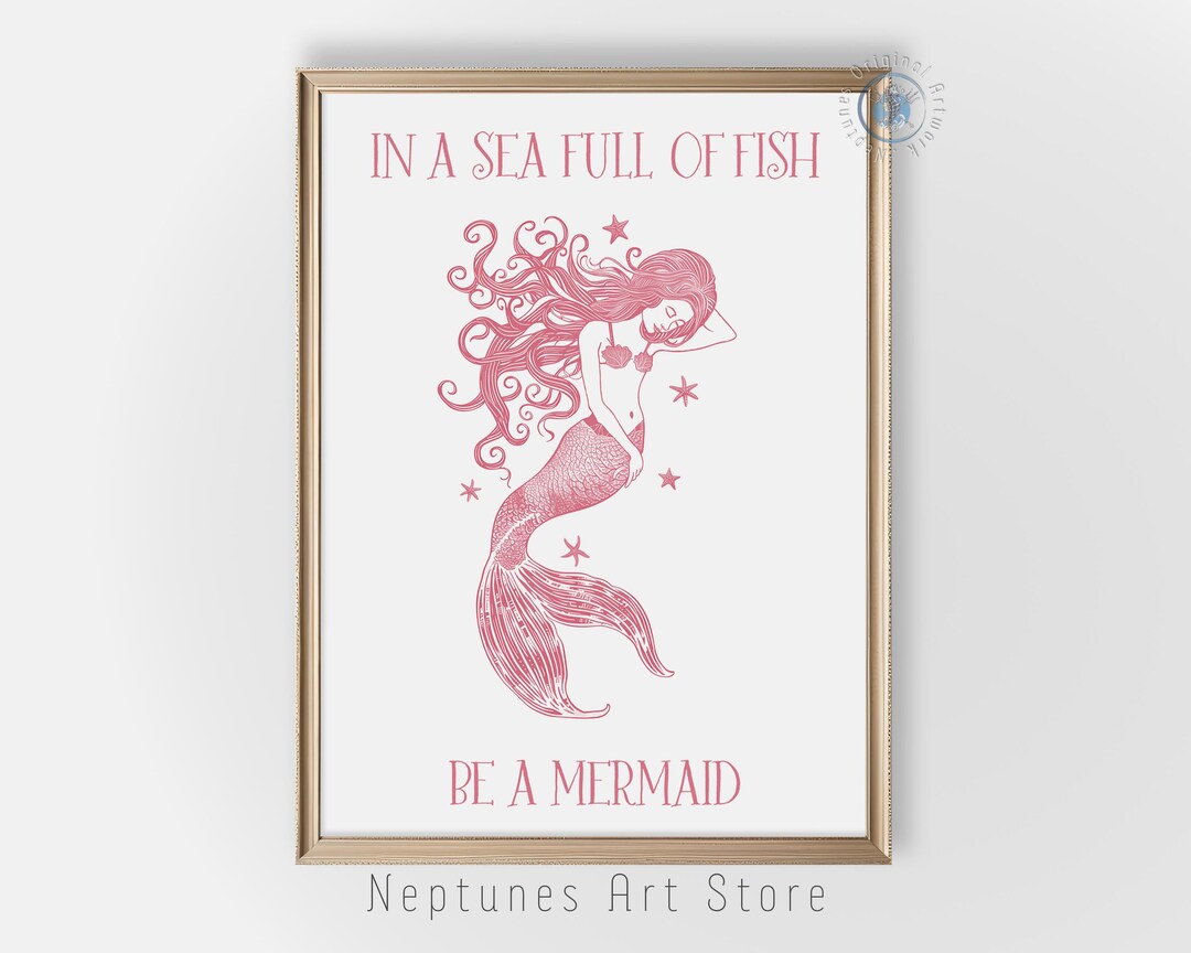 Mermaid Print Minimalist Coastal Artwork Girly Pink Beachy Poster ...