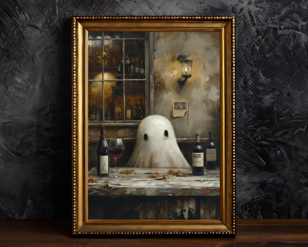 Vintage Ghost Painting Barry the Wine-o Halloween Wall Art Cute Ghost ...