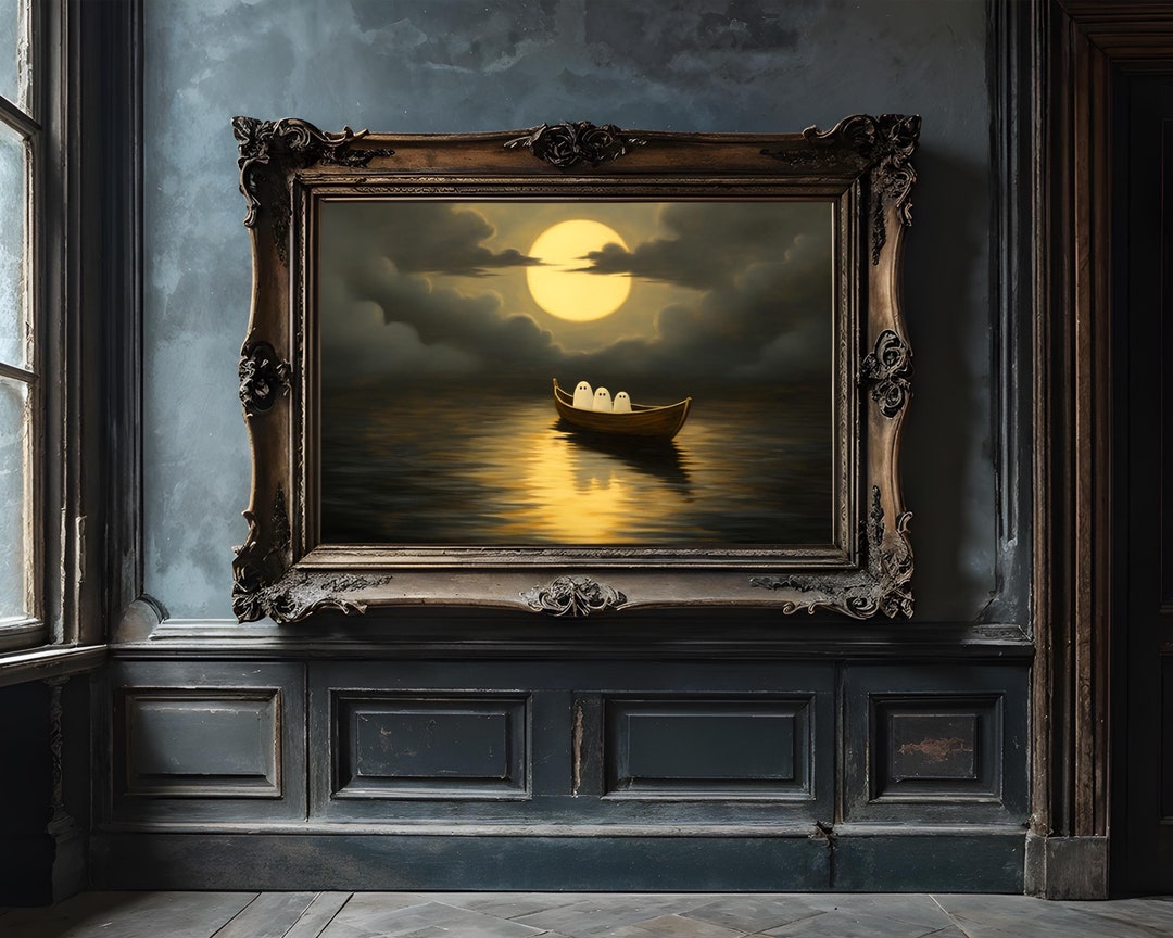 Ghostly Reflections: Vintage Ghost Painting, Haunted Lake Art Poster ...