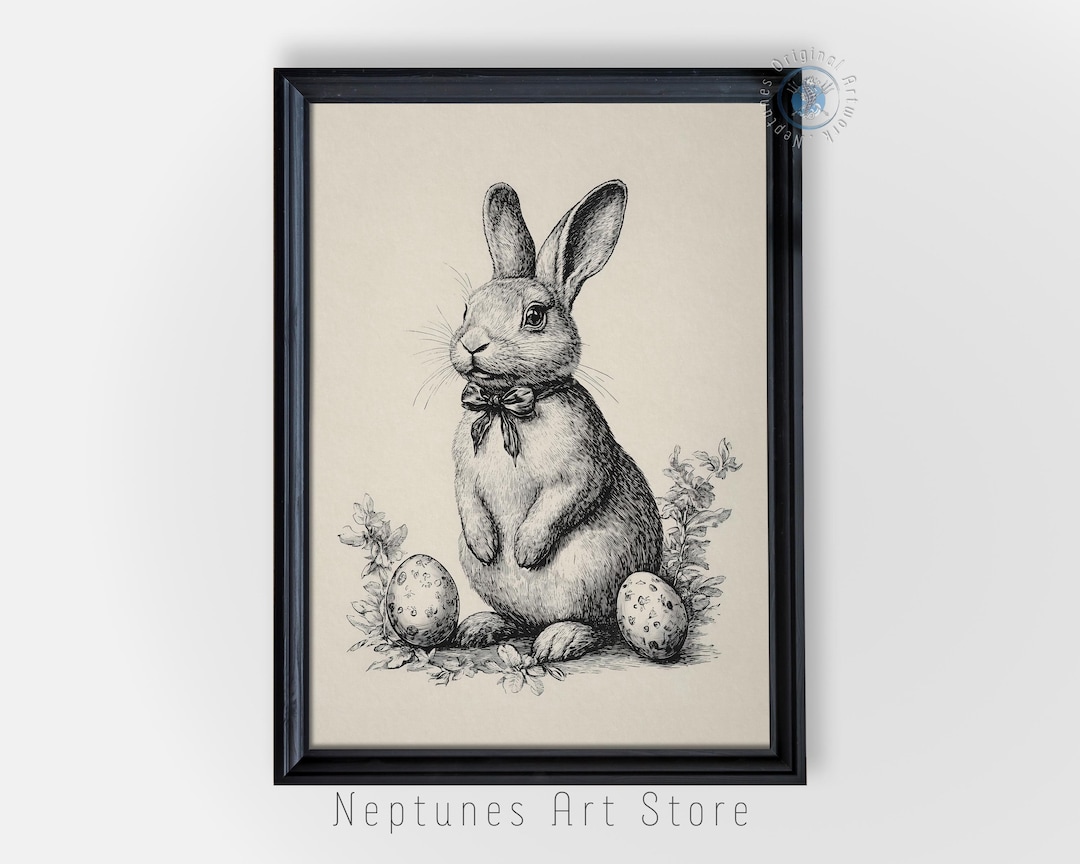 Vintage Bunny Rabbit Drawing, Nursery Animal Rabbit Print, Printable ...