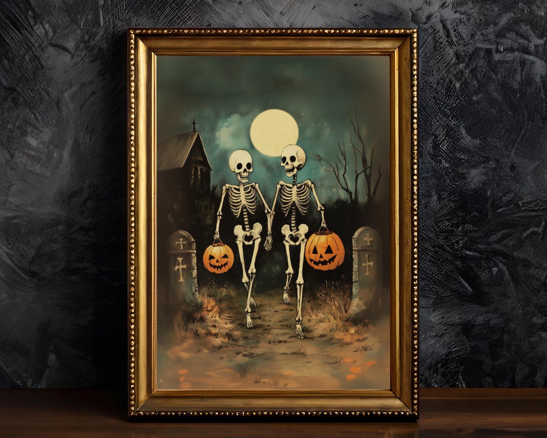 Best Friends: Halloween Decor Skeleton Poster, Cute Halloween Skelton ...