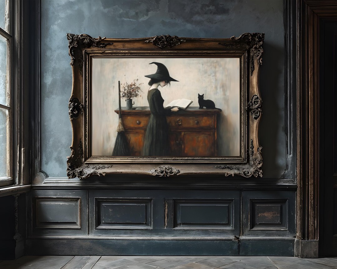 Witching Hour: Vintage Witch Painting, Halloween Decor Dark Academia ...