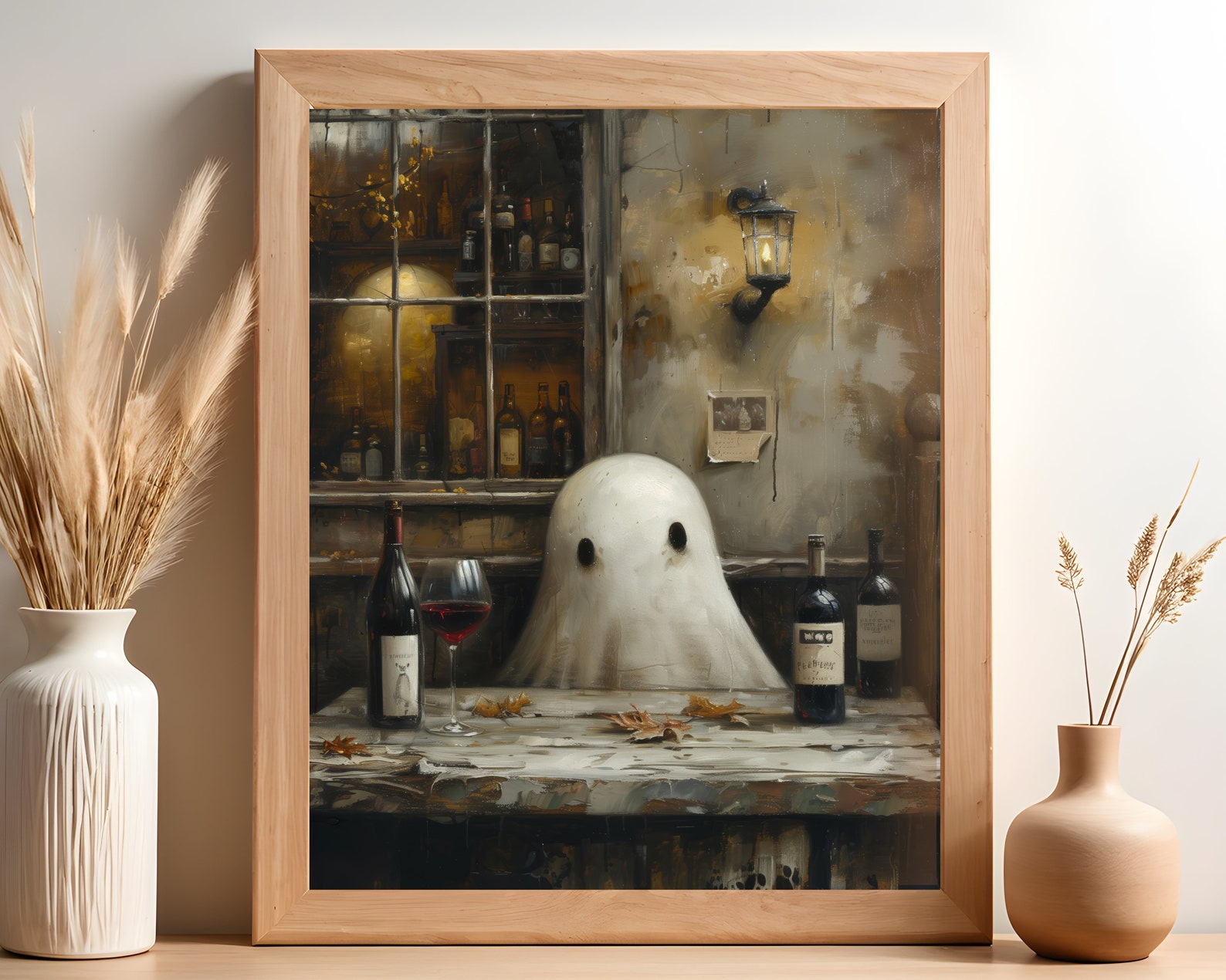 Vintage Ghost Painting Barry the Wine-o Halloween Wall Art Cute Ghost ...