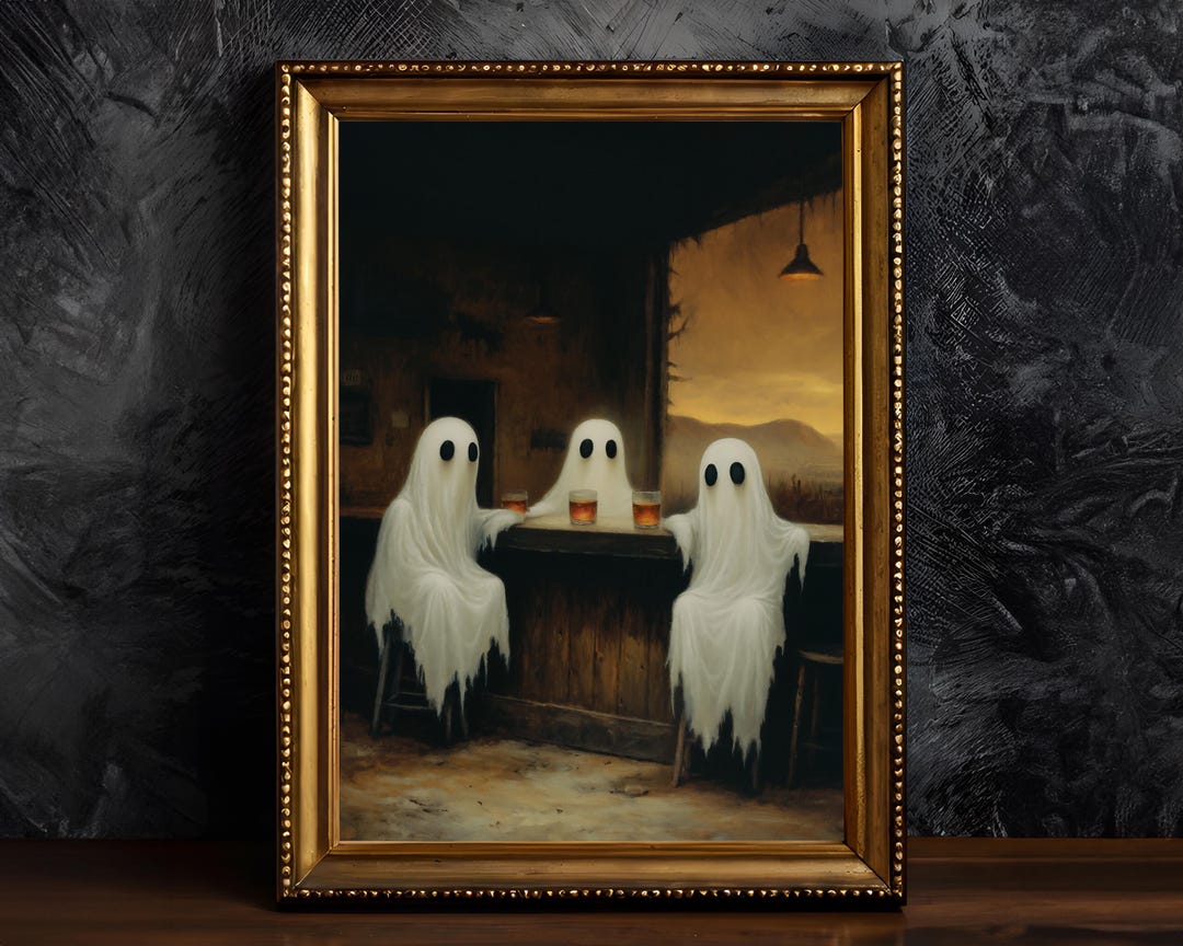 Ghostly Reunion: Haunted Bar Decor Ghost Painting, Dark Academia Spooky ...