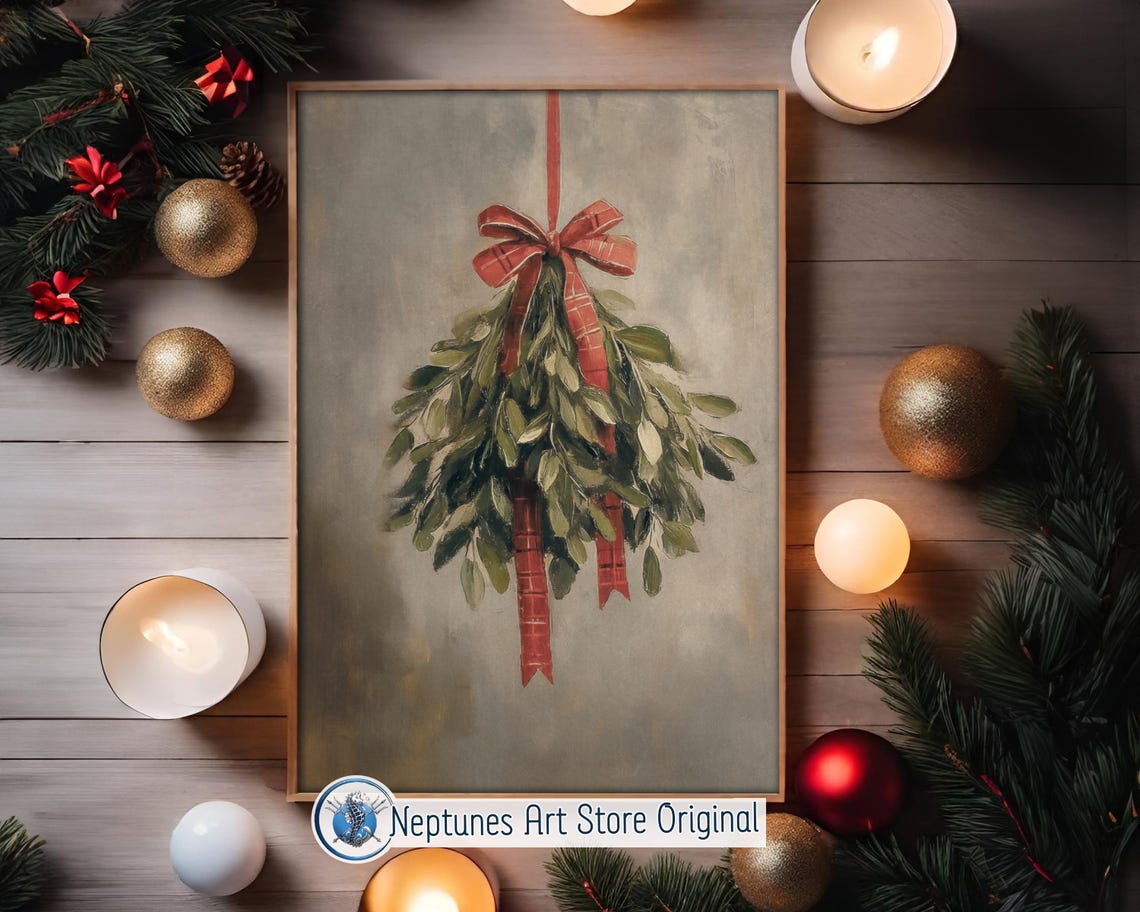 Christmas Mistletoe Printable Winter Farmhouse Art, Vintage Seasonal ...