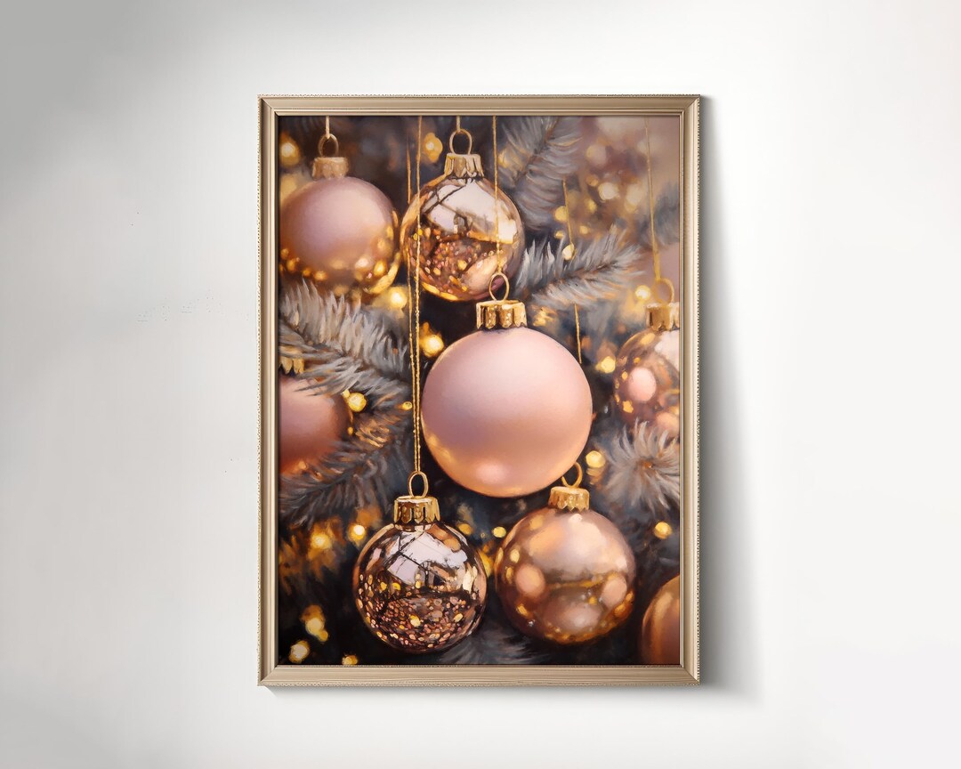 Christmas Baubles Printable Christmas Decorations Oil Painting, Festive ...
