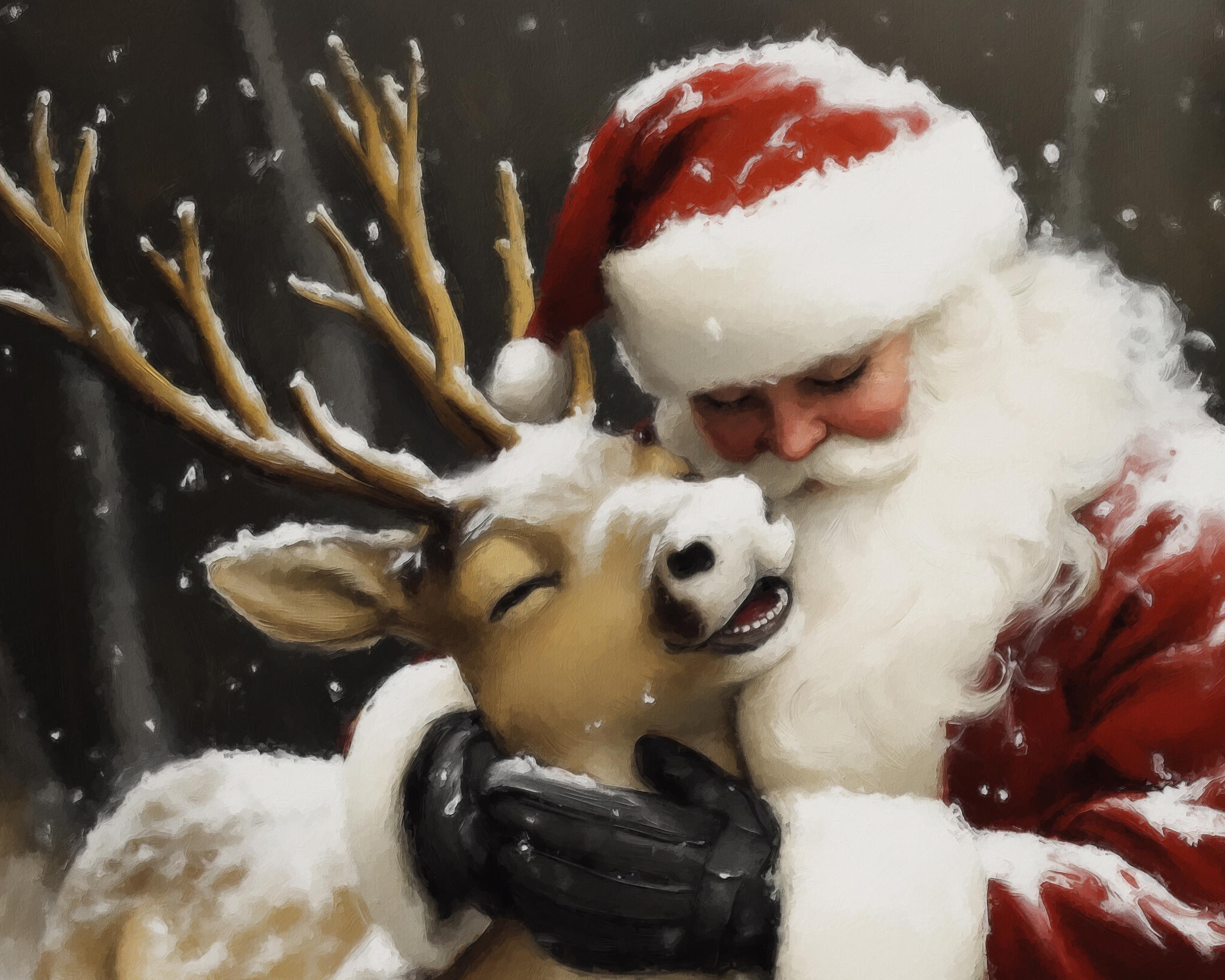 Reindeer Hugs: Christmas Santa Claus Reindeer Painting, Nordic ...