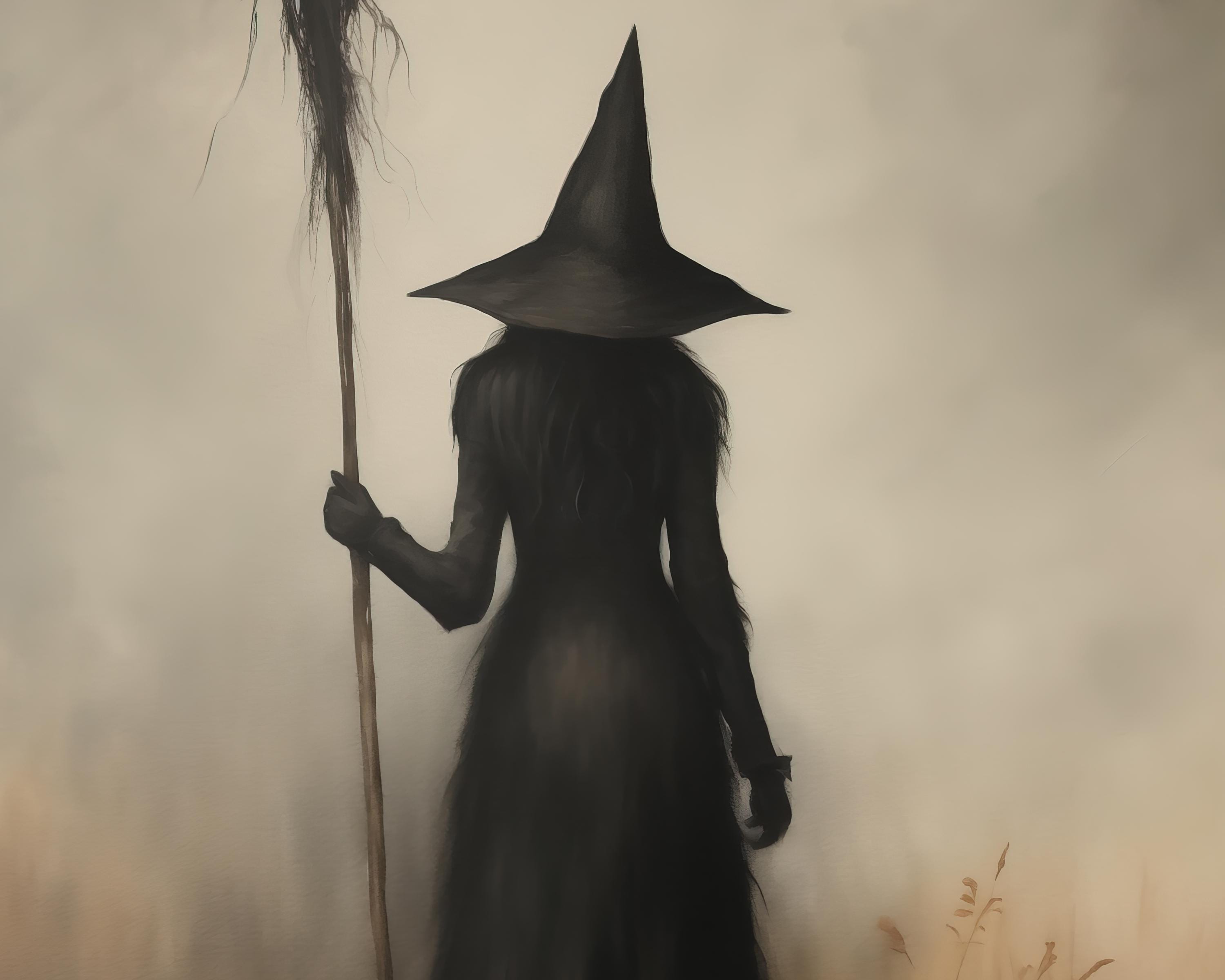 Vintage Witch Painting Halloween Decor Dark Academia Oil Painting ...