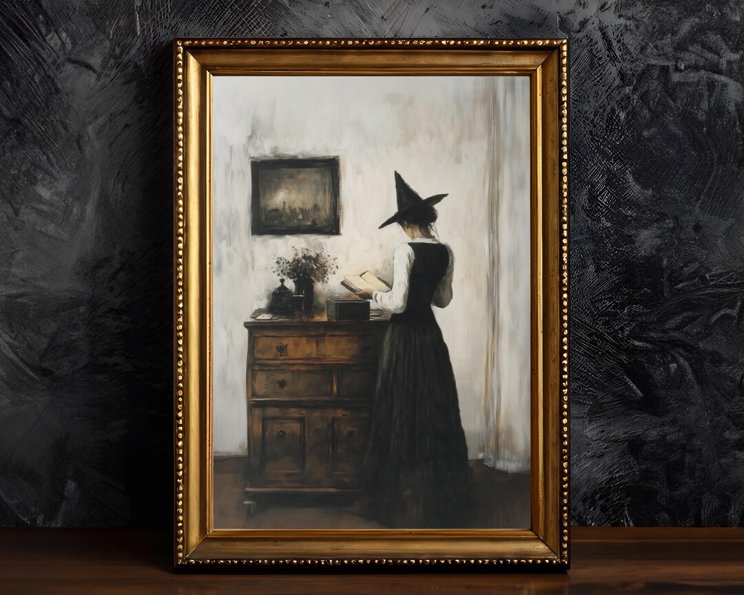 Witching Hour #2: Vintage Witch Artwork, Halloween Decor Witch Painting, Gothic Moody Aesthetic ...