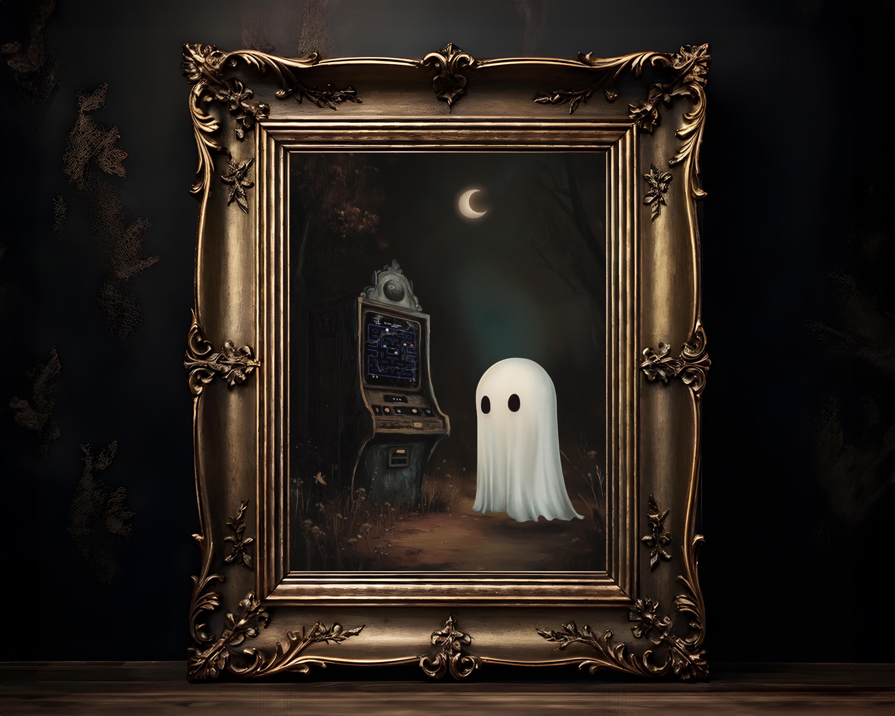 Pacman Ghost Retro Halloween Wall Art, Vintage Ghost Painting Dark ...