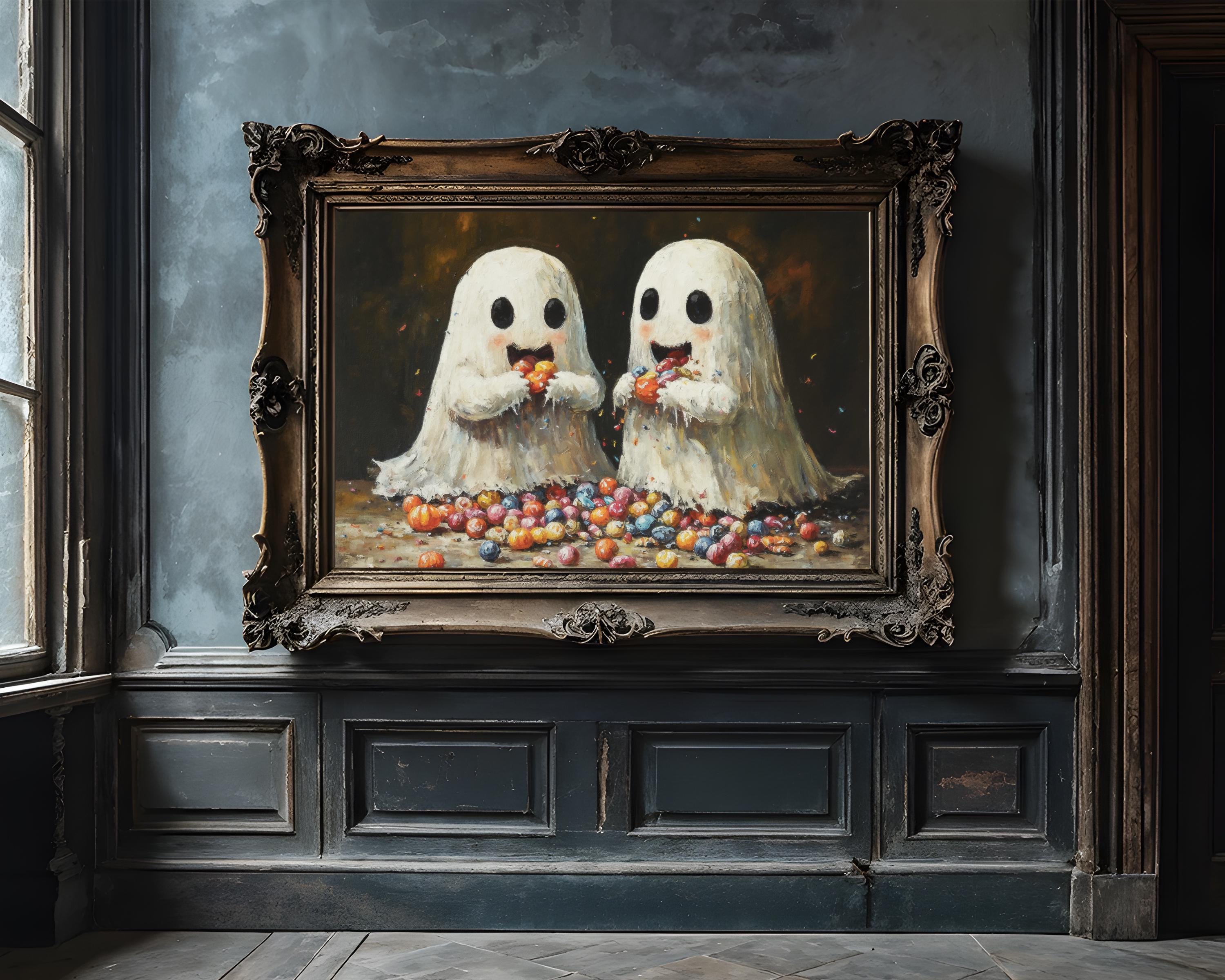 Trick or Treat: Cute Ghost Painting, Halloween Wall Art, Dark Academia ...