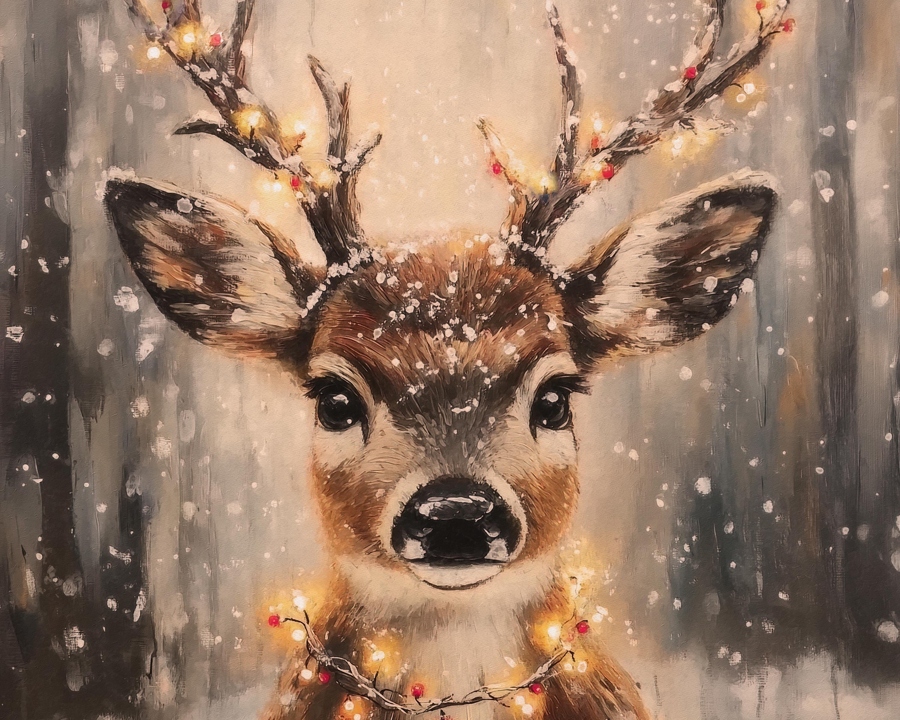Festive Reindeer Painting Printable Christmas Wall Art, Seasonal Winter ...