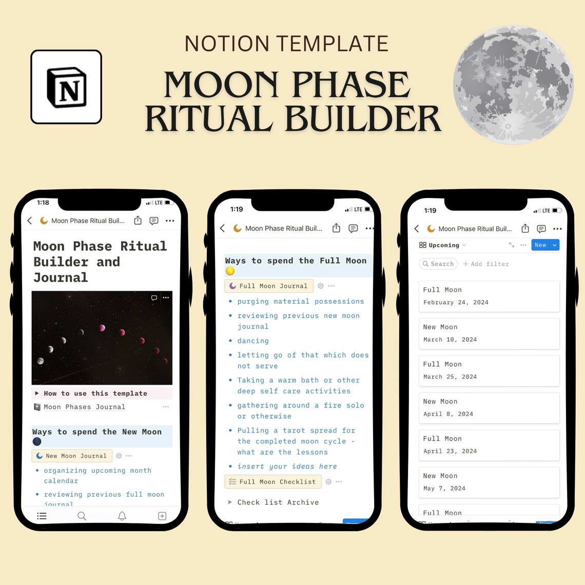 Notion Template Moon Phase Ritual Builder, Journal & Calendar | Moon ...