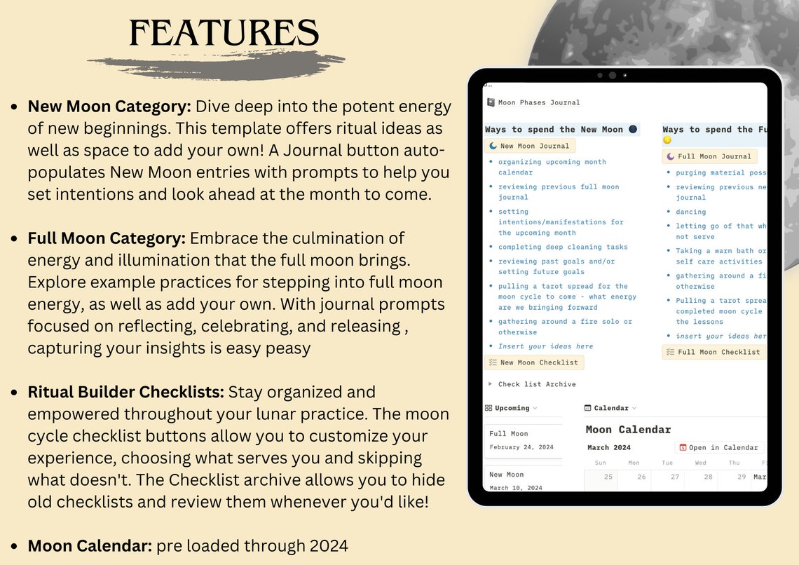 Notion Template Moon Phase Ritual Builder, Journal & Calendar | Moon ...