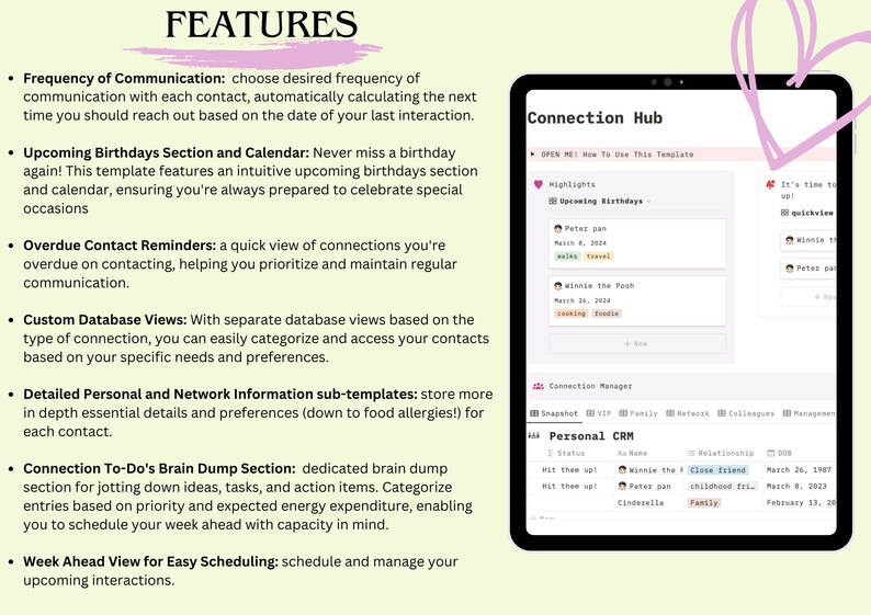 Notion Template Connection Hub | Personal CRM | Relationship Planner ...