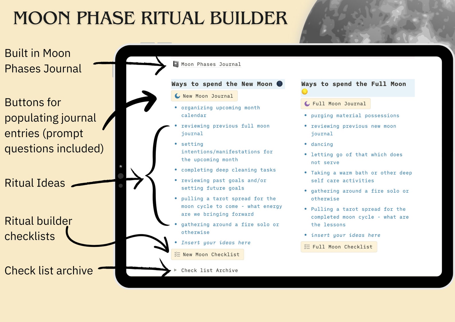 Notion Template Moon Phase Ritual Builder, Journal & Calendar | Moon ...