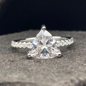 Triangle Cut Engagement Ring, Trillion Moissanite Ring, Hidden Halo ...
