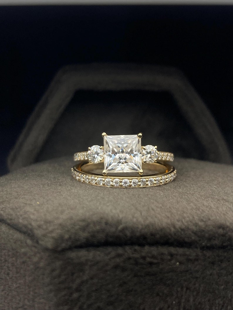 Buy Matching Ring Set-princess Cut Moissanite Diamond Engagement Ring ...