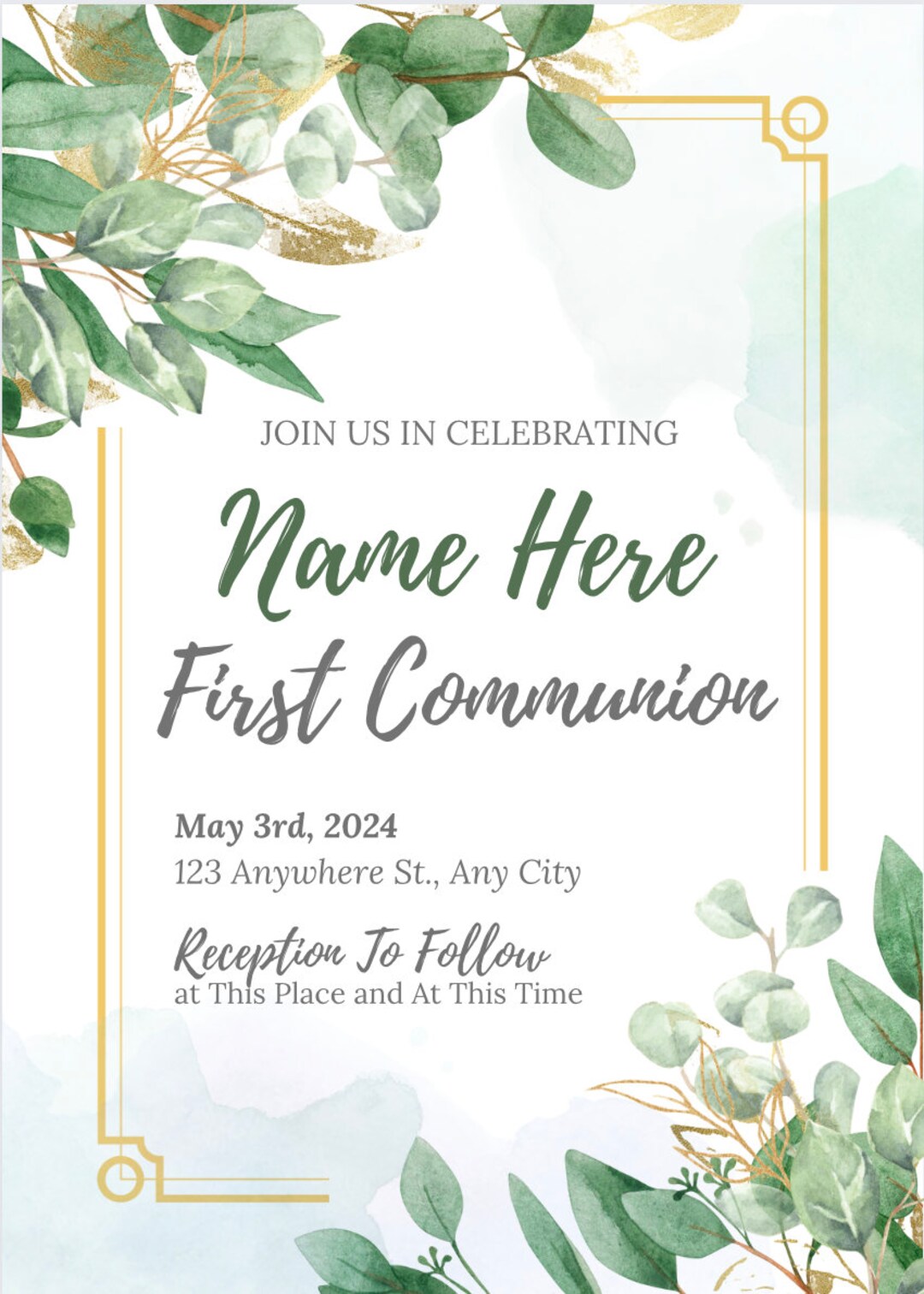 Invitation First Communion PDF Digital Card Personalized Modern ...