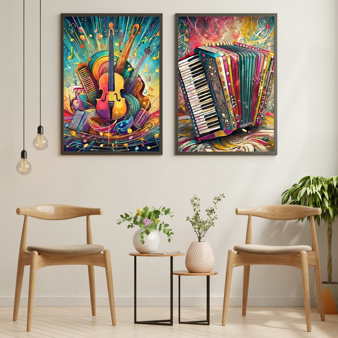 Musical Instruments Artwork, Concertina, Two Piece Wall Art, Colorful ...