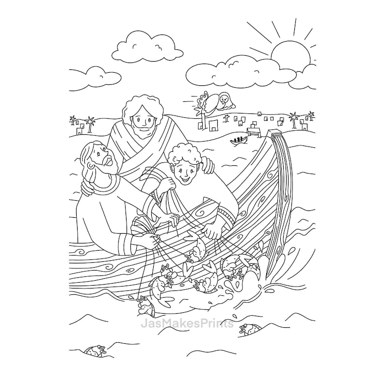 Fishers of Men Bible Verse Coloring Page Activity Pages Christian Art ...