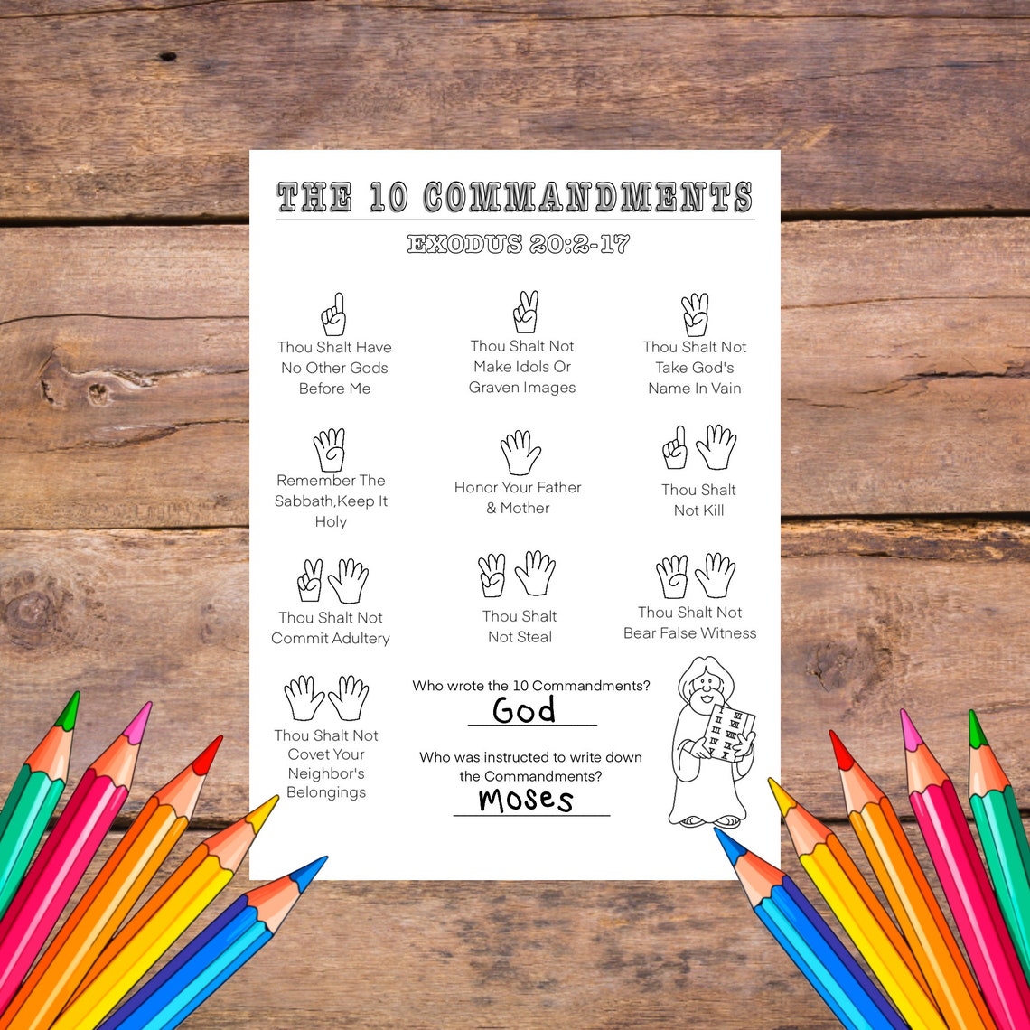 The 10 Commandments Coloring Page | Bible Activity Pages | PDF Digital ...