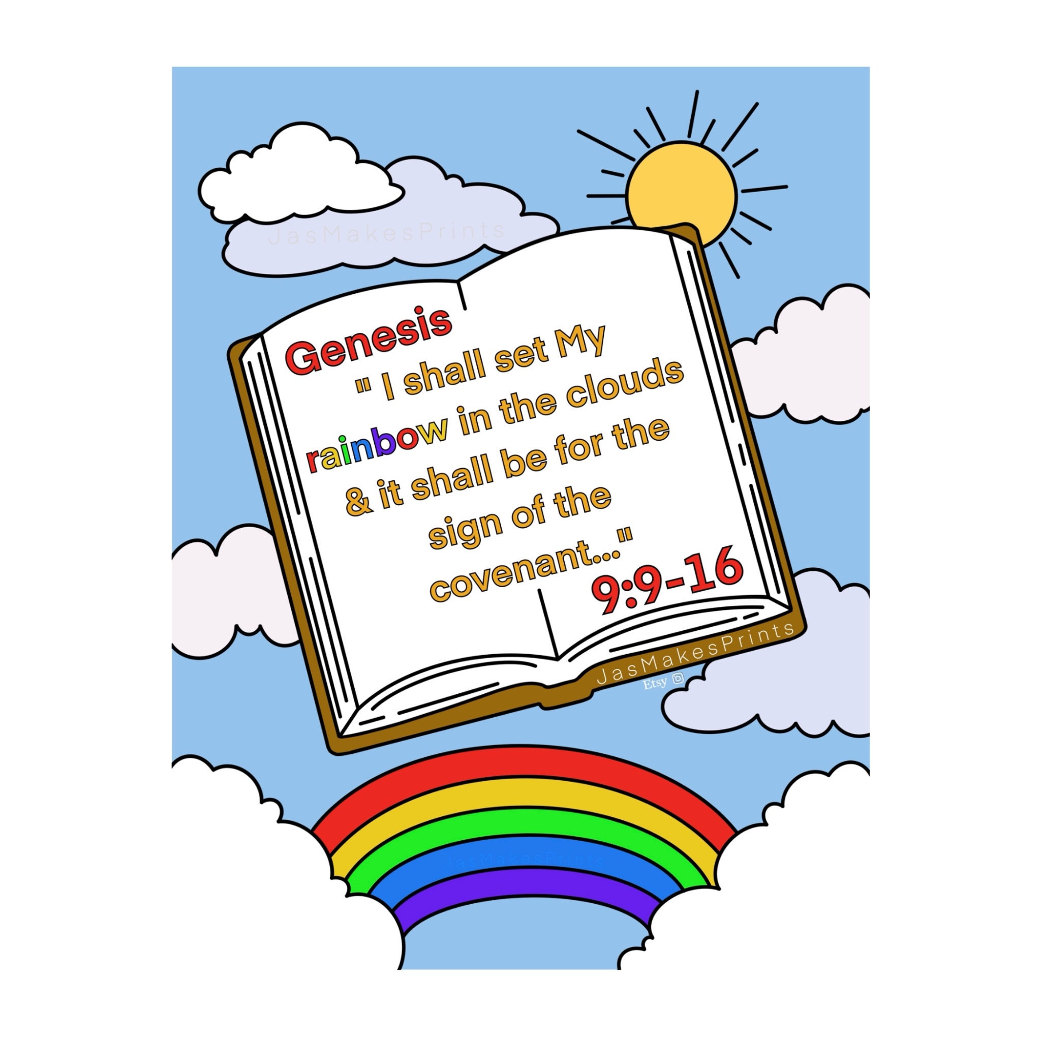 Genesis Rainbow Covenant Coloring Page PDF | Bible Coloring Pages for ...