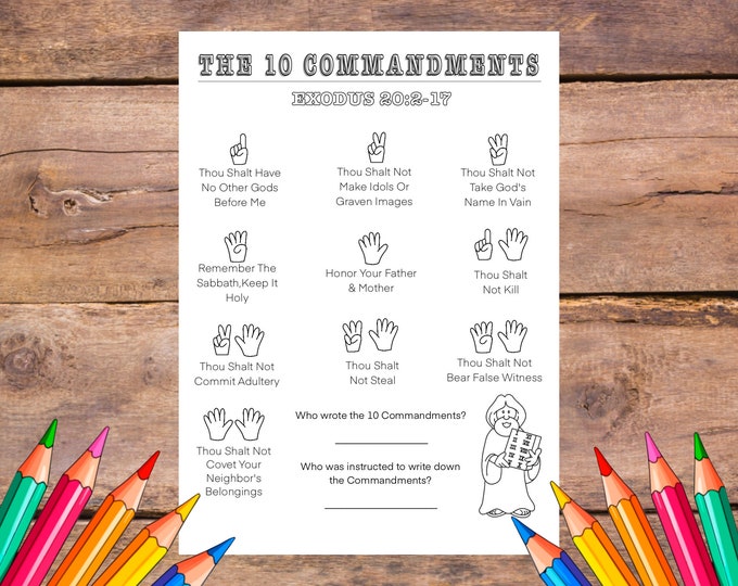 The 10 Commandments Coloring Page | Bible Activity Pages | PDF Digital ...