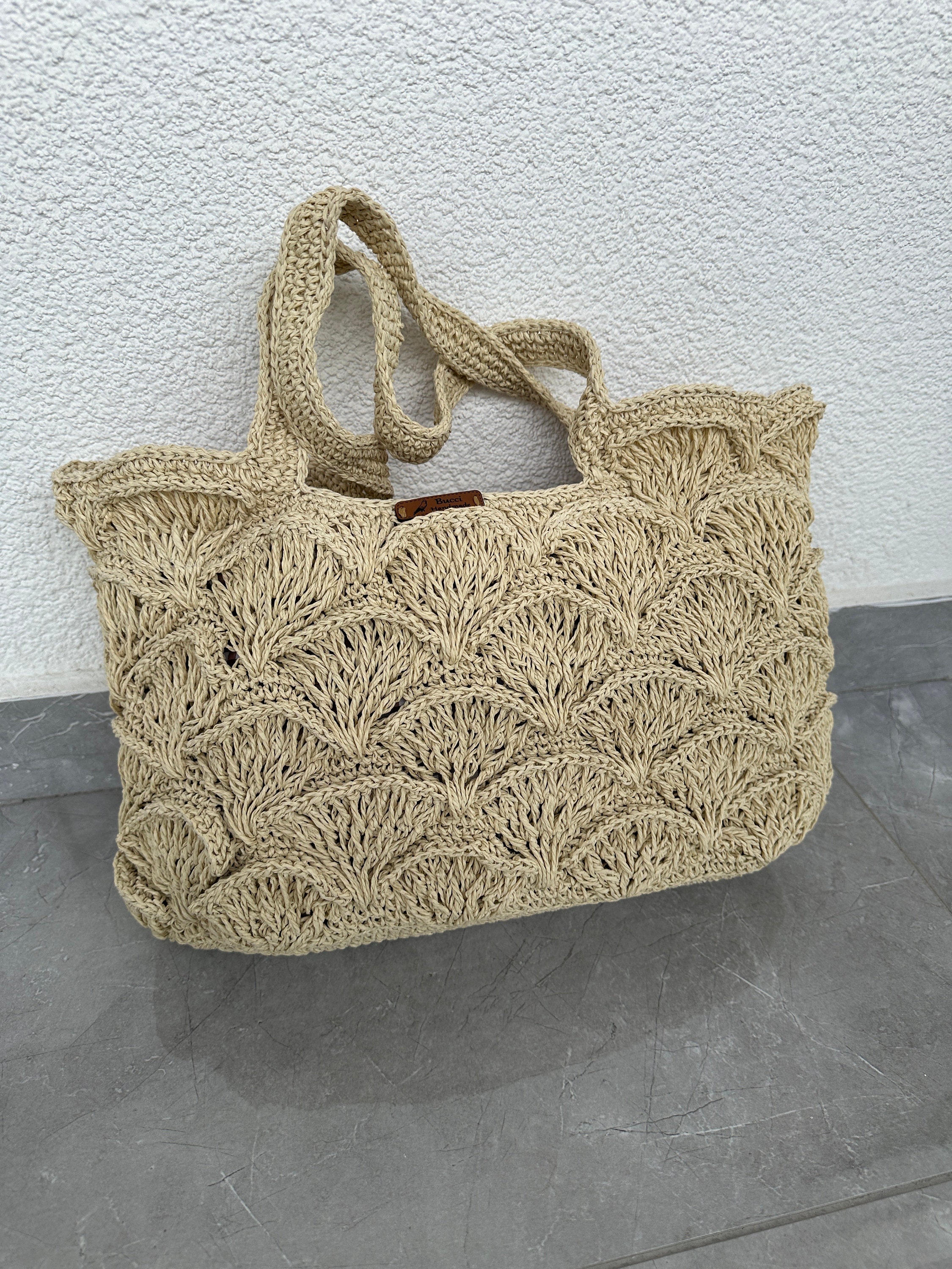 Natural Raffia Straw String, Handmade Straw Bag, Fabric Lining With ...