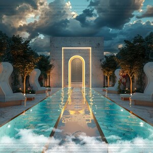 Digital Memorial Poolside Backdrop, Swimming Pool Runway Memorial ...
