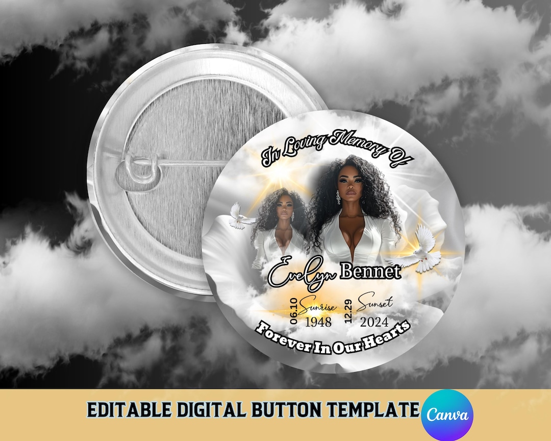 White Rose Memorial Button Template, Editable Canva Memorial Template ...