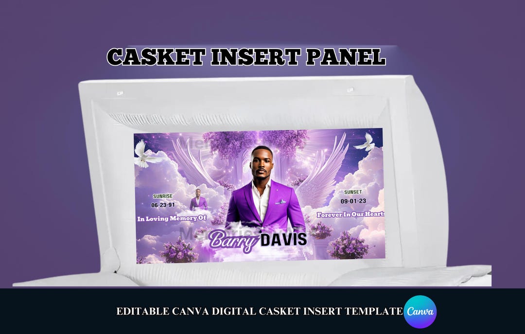 Purple Wing Memorial Casket Insert, Memorial Casket Panel Template ...