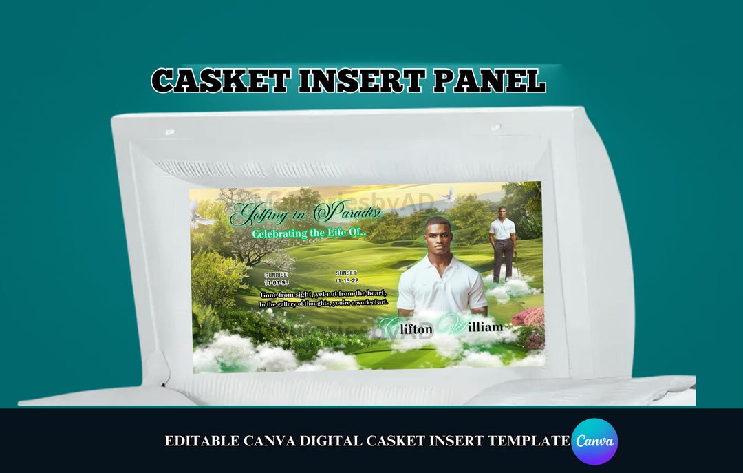 Golfing Memorial Casket Insert, Memorial Casket Panel Template, Canva ...