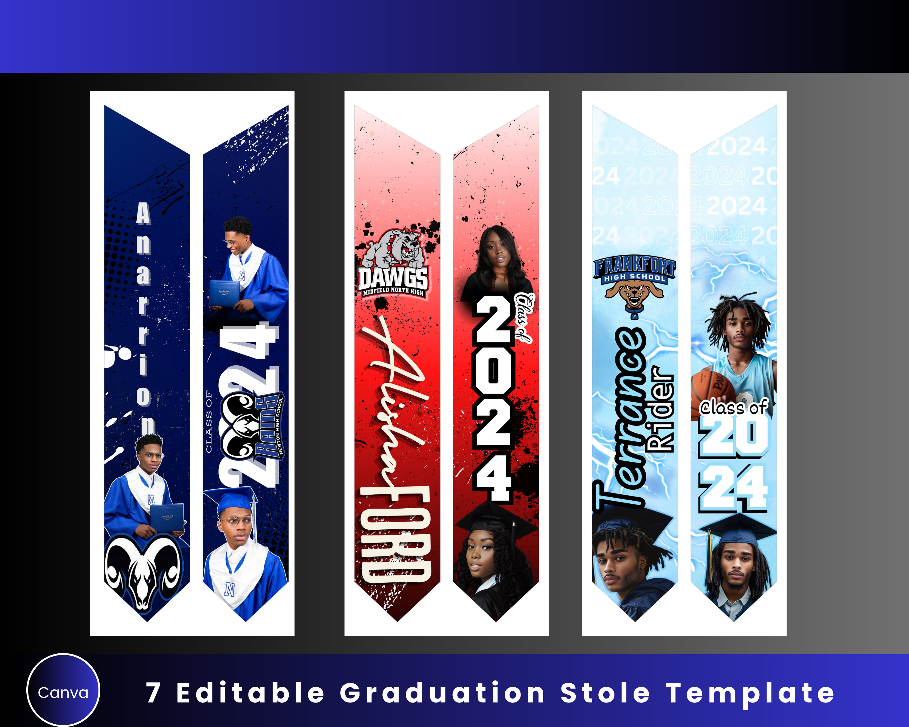 Graduation Stole Template, 7 Piece Editable Graduation Stole Bundle ...
