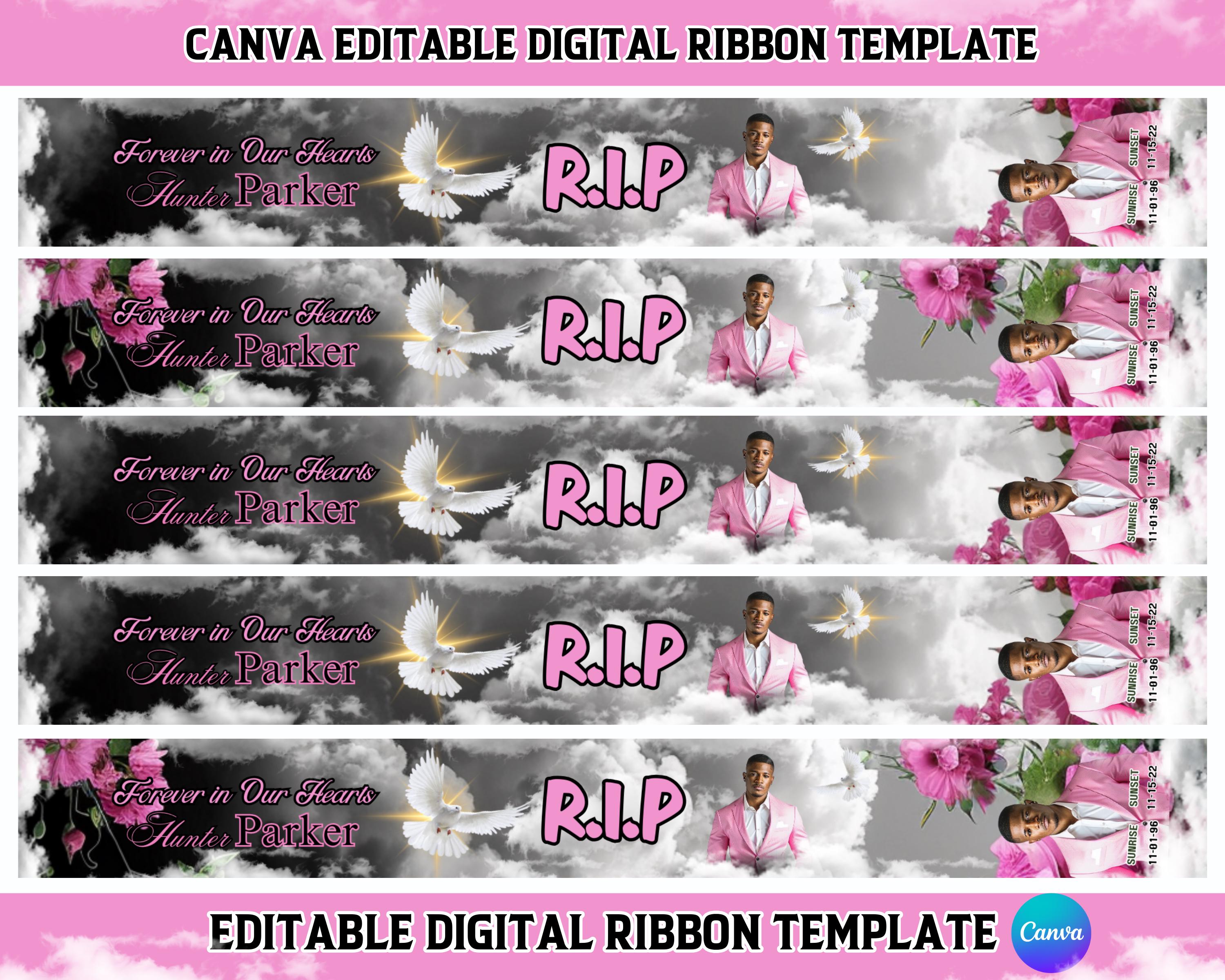 Pink Memorial Ribbon Template, Memorial Ribbon Template, Digital ...