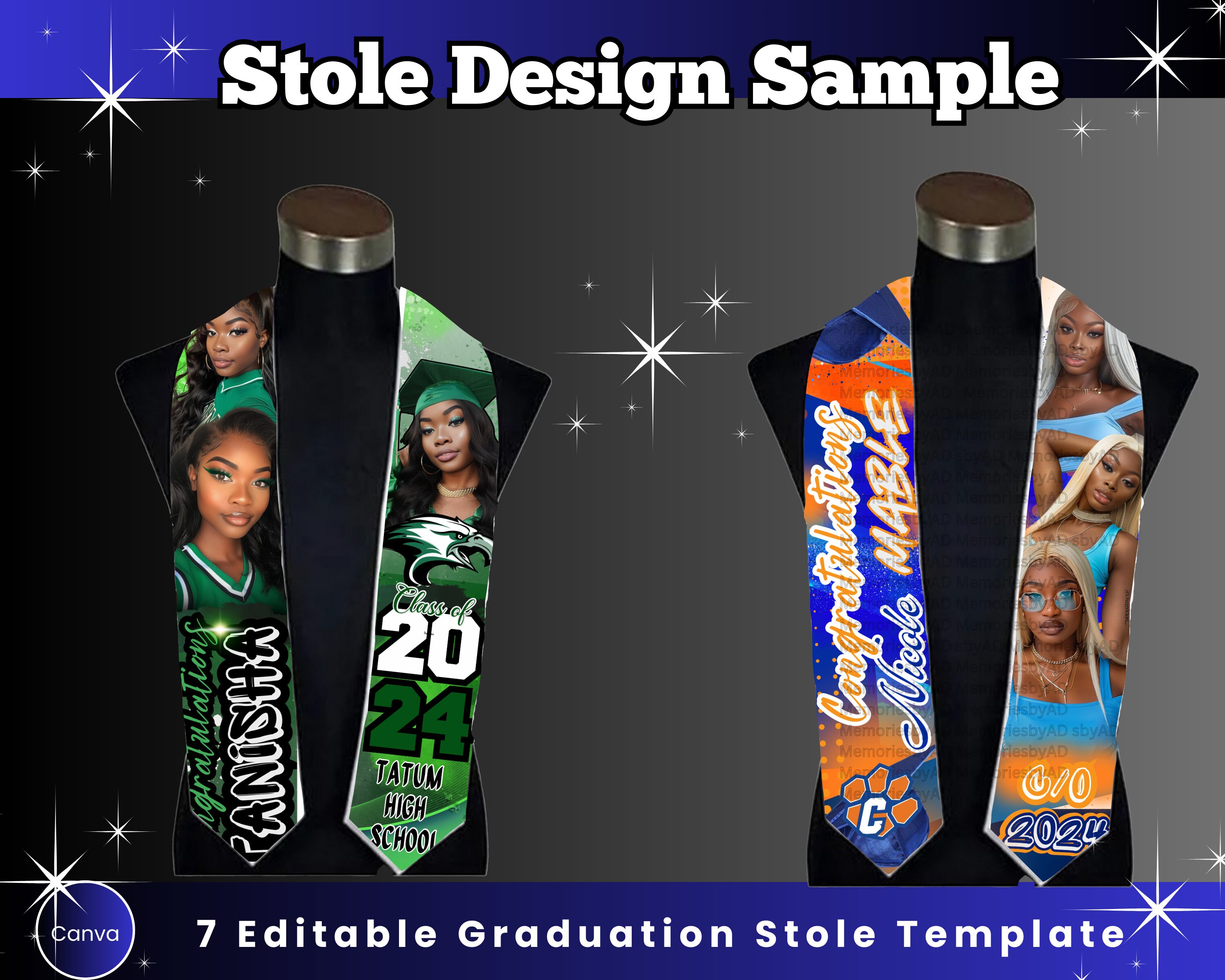 Graduation Stole Template, 7 Piece Editable Graduation Stole Bundle ...