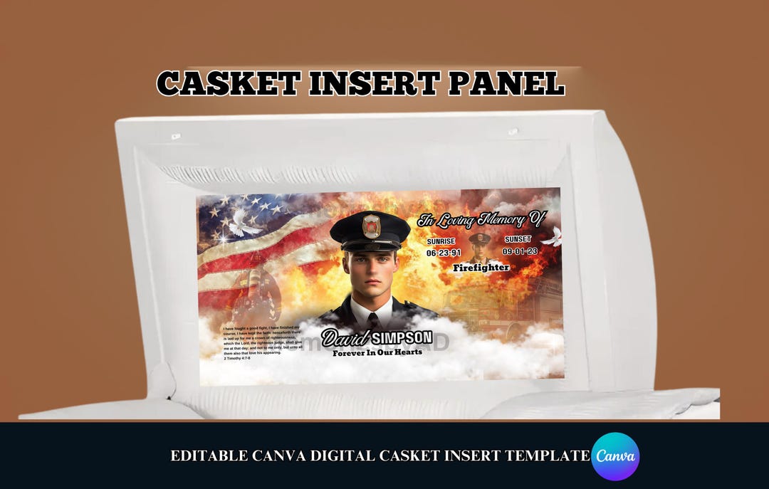 Firefighter Memorial Casket Insert, Memorial Casket Panel Template ...