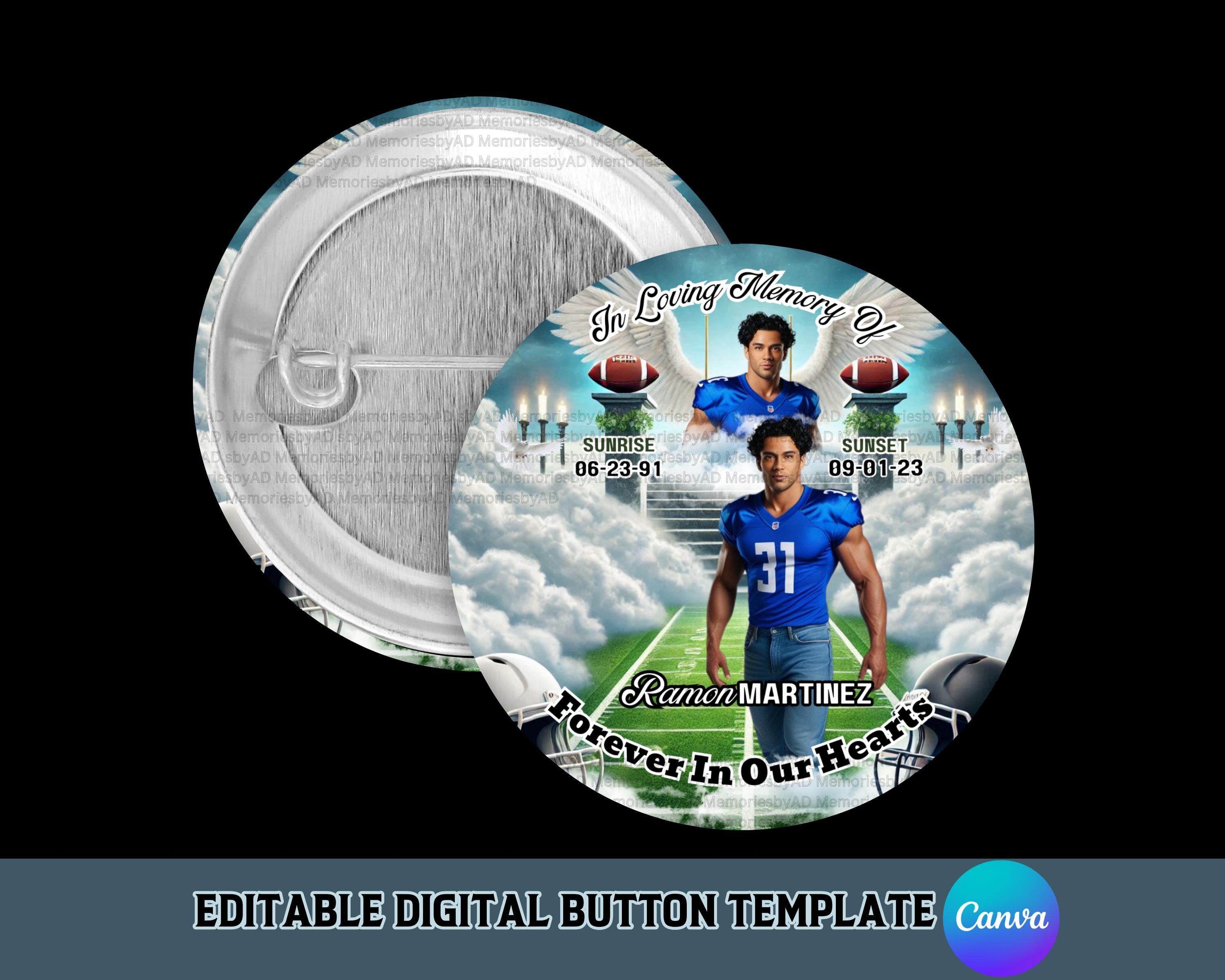 Football Memorial Button Template, Customizable Digital Download ...